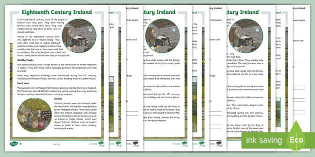 Eighteenth Century Ireland Differentiated Reading Comprehension Activity