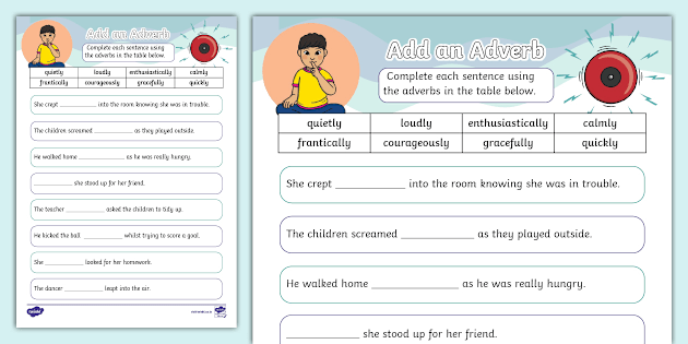 Cooking Adverbs Missing Word Sentences Worksheet