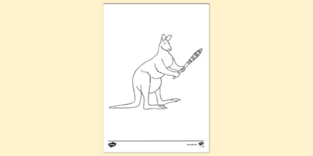 FREE! - Kangaroo Holding Nulla Nulla Stick Colouring Sheet