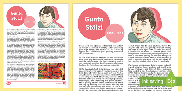 Artist Fact Sheet Gunta Stólzl