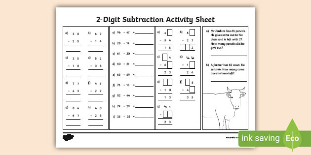 2-Digit Number Subtraction Activity