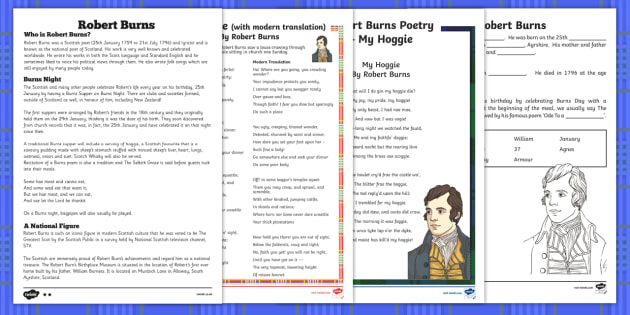 Robert Burns Reading Activities Resource Pack (teacher made)