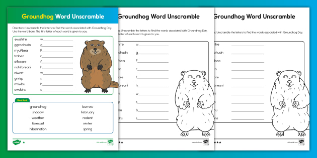 Groundhog Day Word Unscramble Activity | Printable | Twinkl