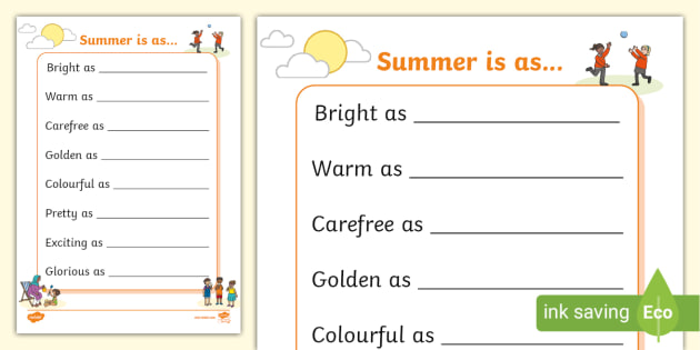 Summer Simile Poem Writing Template (teacher made)