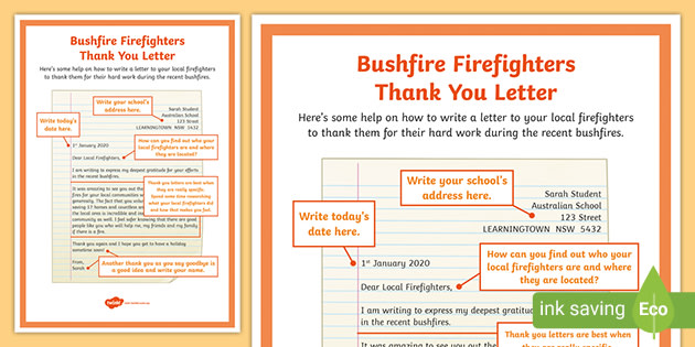 Bushfire Firefighters Thank You Letter Poster
