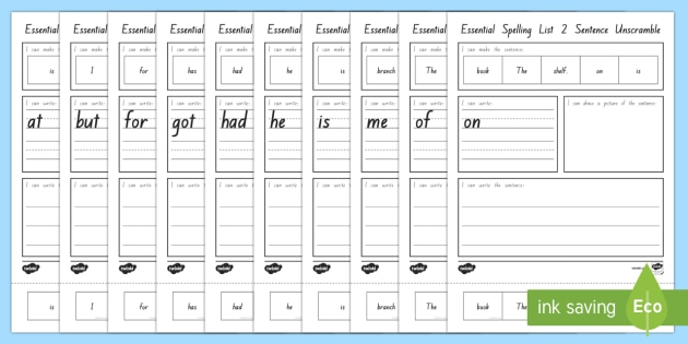 New Zealand Essential Spelling List 2 Sentence Unscramble