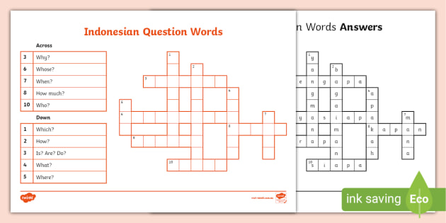 Question Words Cross Word Indonesian (teacher made)