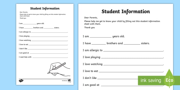 All about Me Student and Parent Activity