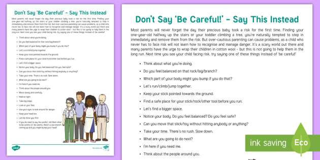 Things to Say Instead of 'Be Careful!' Parent and Carer