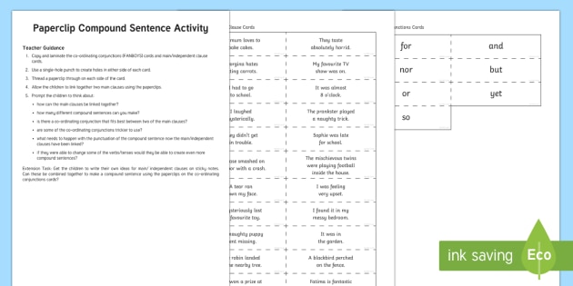 What Is a Compound Sentence?: Paperclip Compound Sentence Activity