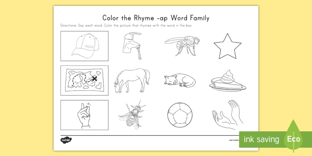Color the Rhyme -ap Word Family Activity (teacher made)