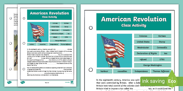 American Revolution Cloze Activity (teacher made)