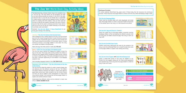 FREE! - The Zoo Vet World Book Day EYFS Activity Ideas
