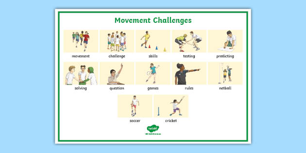 Movement Challenges Word Mat (teacher made)