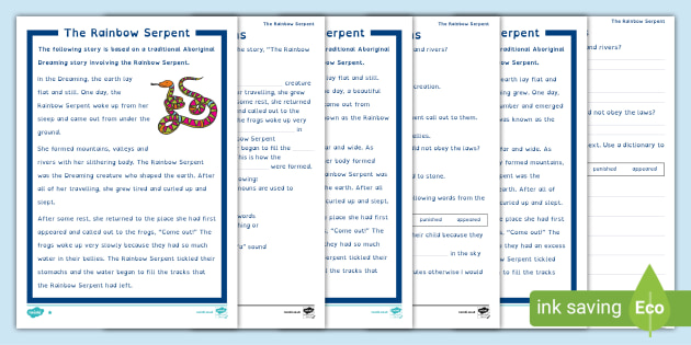 Rainbow Serpent Dreaming Story Dyslexia Reading Comprehension