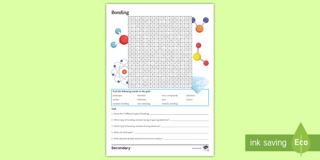 Bonding Word Search - KS4, Chemistry, keywords, Science, covalent bonding