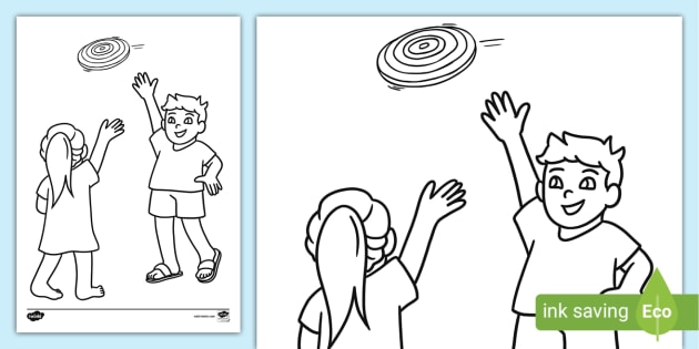 Children Playing Frisbee Colouring Sheet