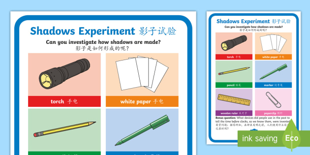 Science Light and Shadows Investigation Prompt Display Poster English ...