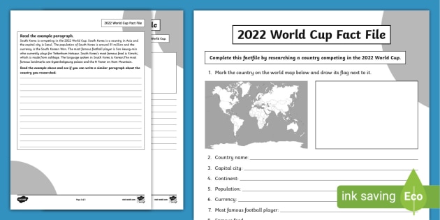 * NEW * ESL 2022 World Cup Country Fact File (teacher made)