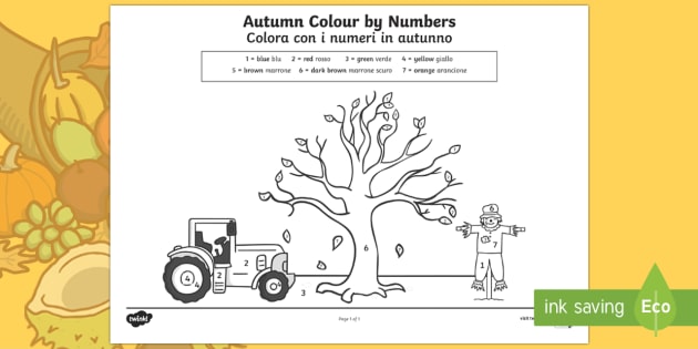Autumn Themed Colour by Numbers English/Italian - Autumn Themed Colour by