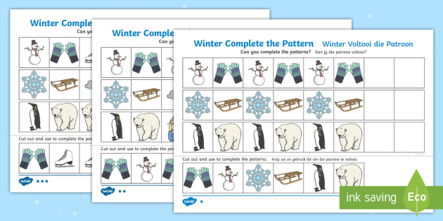 Winter Themed Complete the Pattern Activity English/Afrikaans