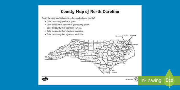 The Counties of North Carolina Map