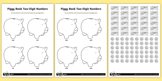 Piggy Bank Two-Digit Numbers Money Activity (teacher made)