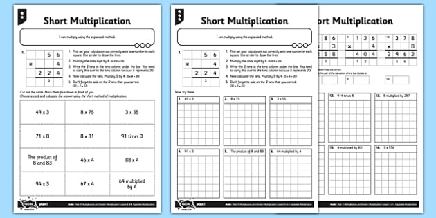 Year 3 Multiplication Short Multiplication Worksheets