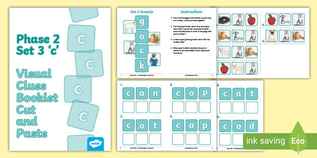 Phase 2, Set 3, 'c' Visual Cues Word Cut and Paste Booklet