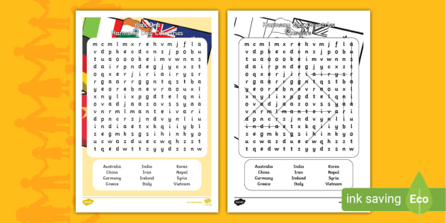 FREE! - Year One Harmony Day Nationalities Word Search