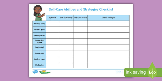 FREE! - Editable Self-Care Abilities and Strategies Checklist