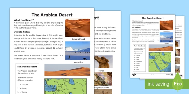 The Arabian Desert Fact File (teacher made)