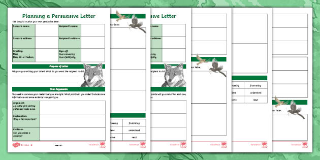 Planning a Persuasive Letter Differentiated Worksheet