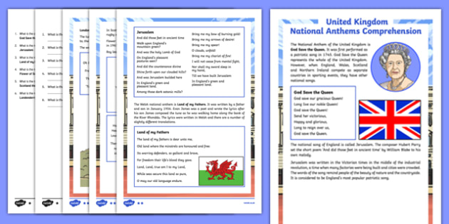 United Kingdom National Anthems Differentiated Reading Comprehension ...