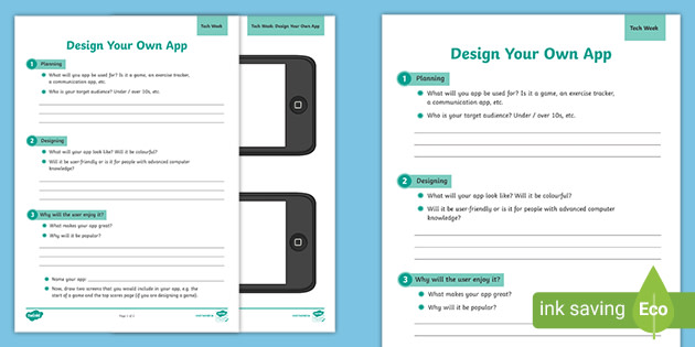 Tech Week Design Your Own App Worksheet (teacher made)