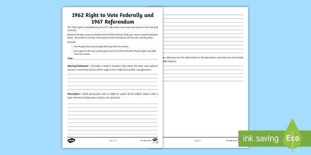 1962 Right to Vote Federally and 1967 Referendum Report Writing Template