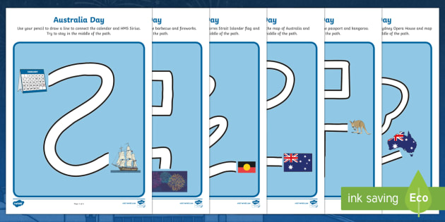 Australia Day Pencil Control Path Worksheet / Worksheets