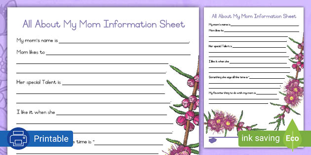 All About Mom Questions | Information Sheet | South Africa
