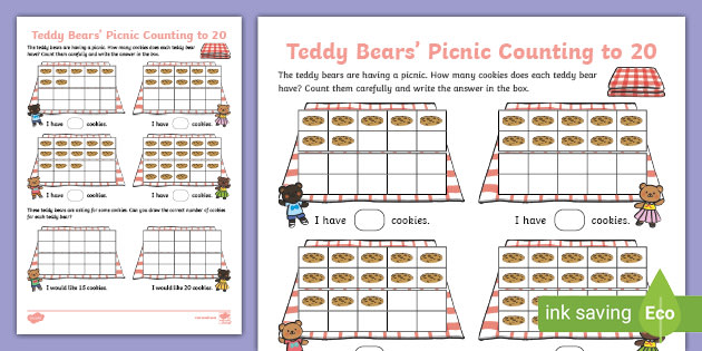 👉 Teddy Bears' Picnic Counting to 20 Worksheet