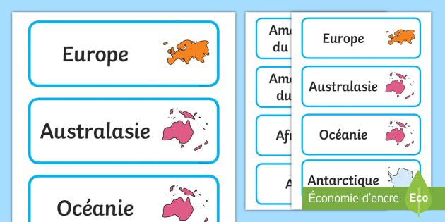 Cartes de vocabulaire : Les continents (creat de profesori)