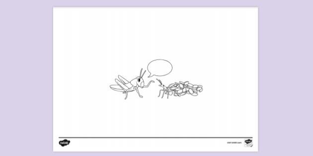 Cricket Talking to Ant with Seeds | KS1 Colouring Sheets