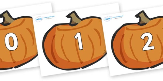Numbers 0-50 on Pumpkins (teacher made)