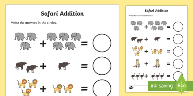 Safari Addition Sheet (teacher made)