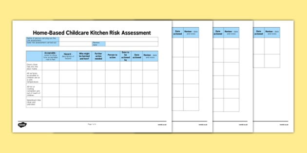 Home-Based Childcare Kitchen Risk Assessment (teacher made)