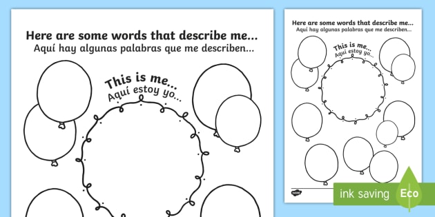 Words That Describe Me Writing Frames - English/Spanish - Words that ...