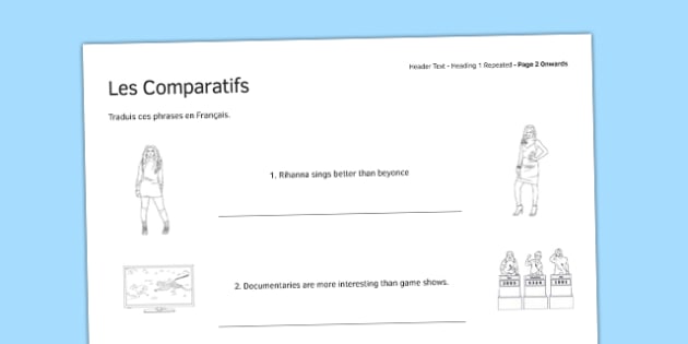 Les comparatifs Exercices - comparatives, practice exercises, practice