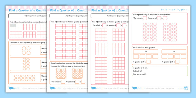 👉 Find a Quarter of a Quantity of Pictures Maths Activity Sheets