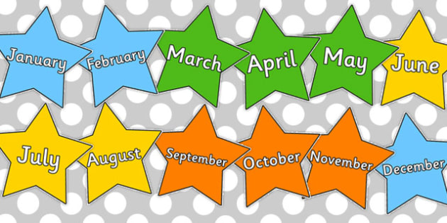 👉 Multicoloured Stars Months of the Year (teacher made)