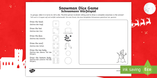 Snowman Dice Game Worksheet / Worksheet English/German