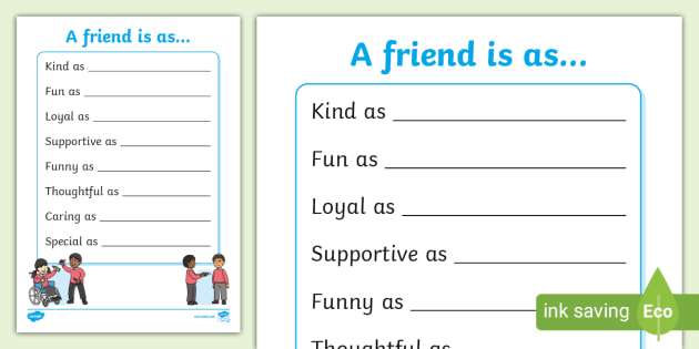 * NEW * Friend Simile Poem (teacher made)